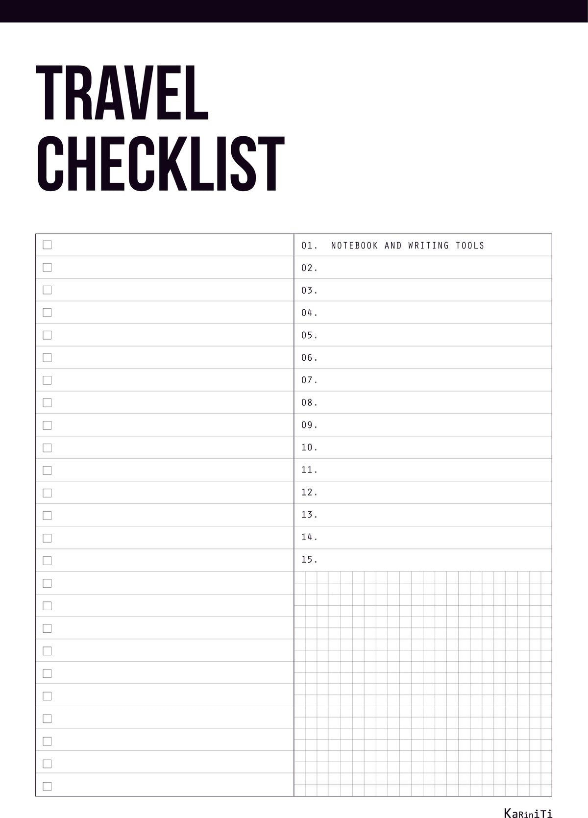 Digital Printable - Travel Checklist – KaRiniTi